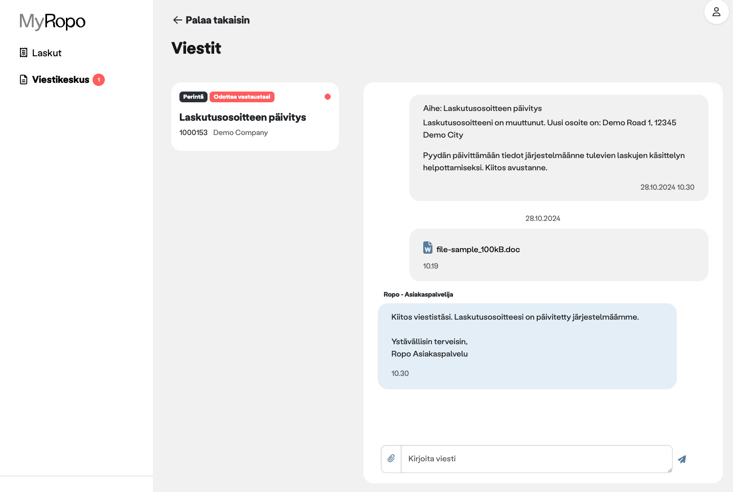 MyRopo-viestikeskus: maksamiseen liittyvät viestit ja palvelut yhdessä paikassa - Ropo FI